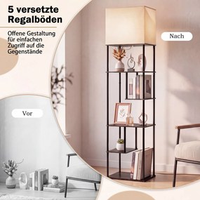 Costway Stojací lampa s policí 172 cm vysoká Stojací lampa s 5 policemi Moderní