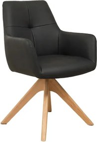 Designová otočná židle Devassy černá kůže / dub
