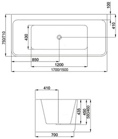 BPS-koupelny Volně stojící akrylátová vana ke stěně HYD-SOF515D 170x75 bílá, odtokový komplet chrom