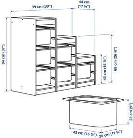 TROFAST Úlož. sestava s krabicemi, bílá/jasně zelená, 99x44x94 cm