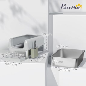 PawHut Nerezová kočičí toaleta Otevřená kočičí toaleta bez víka XXL Kočičí toaleta se škrabkou Vysoký okraj Úložný box Kočičí toaleta pro středně vel…