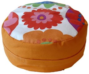 S radostí - vlastní výroba Meditační sedák s květinou - oranžový Velikost: ∅30 x v12 cm