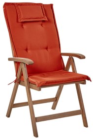 Sada 6 zahradních skládacích židlí z tmavého akáciového dřeva s červenými polštáři AMANTEA Beliani
