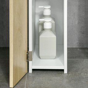 Kleankin koupelnový sloupek se 2 policemi a 2 skříňkami, vysoký úložný kabinet do koupelny v MDF, 15,2x29,8x118 cm, přírodní dřevo