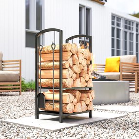 Stojan na palivové dřevo Outsunny Stojan na palivové dřevo 2 vrstvy Krbové nářadí Černá 40x30x74,5cm | Aosom