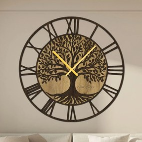 dřevo života Nástěnné hodiny STROM Zvolte barvu dekoru: Wenge-Dub zlatý, Zvolte velikost hodin (cm): 40x40, Barva ručiček: Zlaté