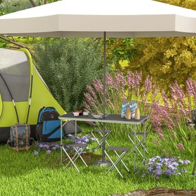 Outsunny 5-dílná kempingová sada skládacího stolu s židlemi, včetně 1 výškově nastavitelného stolu s otvorem na slunečník 120x60x55-70 cm a 4 skládac…