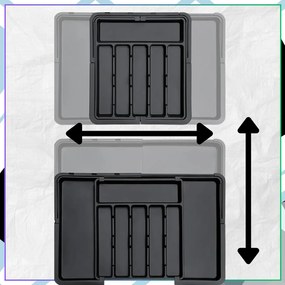 Camerazar Organizér na příbory do zásuvky, výsuvná kuchyňská vložka, černá