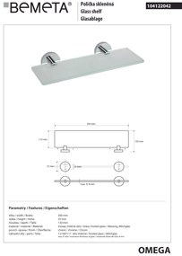 Bemeta Design OMEGA: Polička, 300 mm, sklo -