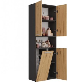 Koupelnový sloupek s košem na prádlo NEL 1K DK antracit/dub artisan