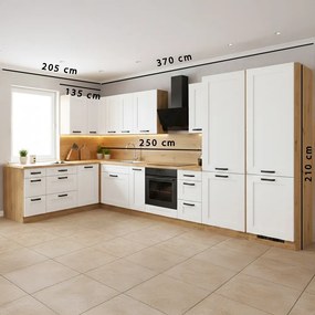 Kuchyňská linka LUNA ab | 205x370 cm | PREMIUM BOX zásuvky | UNI dvířka | artisan/bílá