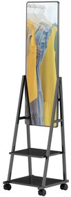 HOMCOM Celoplošné zrcadlo, 42 x 155 cm, stojící zrcadlo s poličkou, stojící zrcadlo s kolečky, podlahové zrcadlo do ložnice, obývacího pokoje, černá …