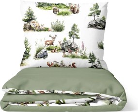 Bavlněné prodloužené povlečení Zvířátka v divočině lesní zelené - duo Velikost: 140 x 220 + 70 x 90