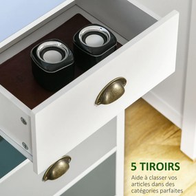 HOMCOM Vícebarevná komoda s 5 zásuvkami - úložný kabinet s kovovými úchytkami z MDF - rozměry 45D x 30Š x 95,4V cm