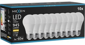 Mexen Nova 10x LED žárovka E27, A60, 9W, Teplá - 3000K, 945 lm - L100-E27-0930-01x10