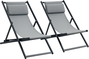 Outsunny Sada 2 skládacích hliníkových lehátek s nastavitelným opěradlem a podhlavníky na terasu, patio, venku 58x96,5x91,5 cm Tmavě šedá | Aosom