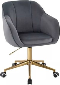 LuxuryForm DESIGN Otočná židle AVOLA VELUR na zlaté podstavě s kolečky - tmavě šedá