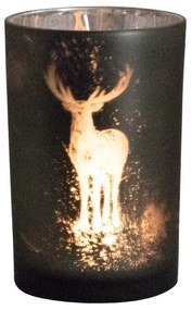 Skleněný svícen s motivem jelena L - Ø 12*18cm