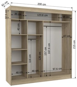 Šatní skříň s posuvnými dveřmi Keita - 200 cm Barva: Černá