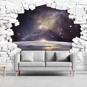 Fototapeta - Cihlová zeď a vesmír (254x184 cm)