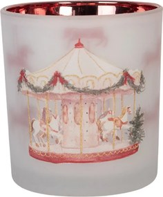Skleněný svícen na čajovou svíčku kolotoč Christmas Carousel - Ø 7*8 cm