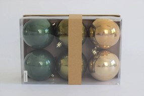 Zelené a hnědé plastové vánoční koule 8cm 6ks