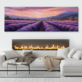 Obraz na plátně - Levandulové pole a kopcovitá krajina FeelHappy.cz Velikost obrazu: 120 x 40 cm