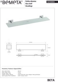 Bemeta Design BETA: Polička, 600 mm, sklo -