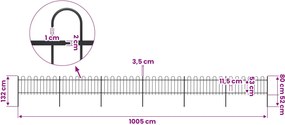 Zahradní plot s obloukem nahoře ocelový 1005 x 80 cm černý 277652