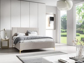 Eka Čalouněná postel LINA+ 140x200 cm Barva látky Trinity: Krémově bíla (Trinity 2301), Úložný prostor: S dřevěným rámem úložného prostoru, Barva nožek postele: Černá