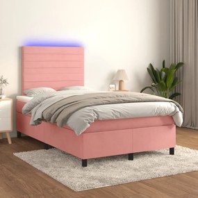 Box spring postel s matrací a LED růžová 120 x 190 cm samet 3270322