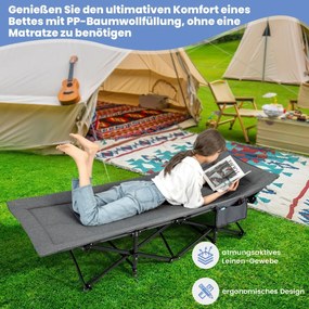 Costway Campingové skládací lehátko s boční kapsou, kempingová postel, nosnost