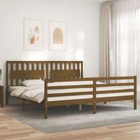 Rám postele s čelem medově hnědý 200 x 200 cm masivní dřevo,  3194334