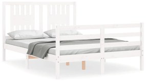 Rám postele s čelem bílý 140 x 200 cm masivní dřevo,  3194572