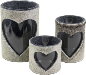 Svícen Srdce z hovězí kůže šedá 15cm - 11,5*11,5*15,5cm
