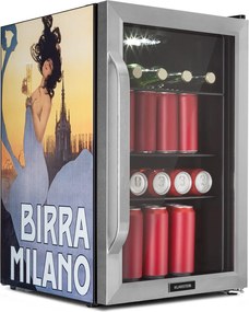 Klarstein Beersafe 70, Birra Milano Edition, lednice, 70 l, 3 police, panoramatické skleněné dveře, nerezová ocel