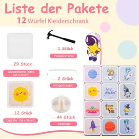 Costway Dětská šatní skříň s 2 závěsnými sekcemi a 12 kostky Roztomilá kreslená