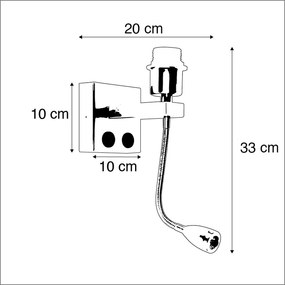 Art Deco nástěnná lampa zlatá s USB a flexibilním ramenem - Brescia Combi