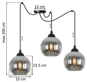 Závěsné svítidlo Costa Spider, 3x grafitové skleněné stínítko, b