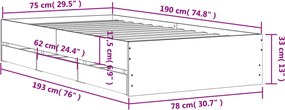 vidaXL Rám postele se zásuvkami 75 x 190 cm kompozitní dřevo [3207331] Barva: šedá sonoma