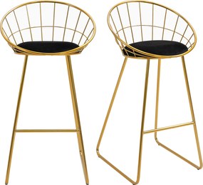 HOMCOM Set 2 Vysokých Kuchyňských Barových Židlí s Textilním Sedákem Acapulco s Opěradlem a Opěrkou Nohou 52,5x47x97 cm Zlatá | Aosom