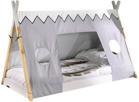 Borovicová postel Vipack Tipi 90 x 200 cm se zástěnou