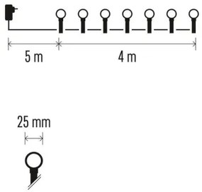 Vánoční osvětlení EMOS D5AC01 ZY2022T 40LED řetěz 4m velké kuličky studená bílá s časovačem