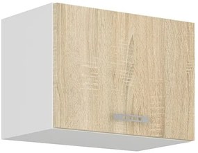 50 cm skříňka horní jednodveřová (otevírání nahoru) Barevné provedení SARA: Bílá / Dub Lefkas