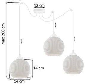 Závěsné svítidlo Riffle Round Spider, 3x bílé skleněné stínítko, w