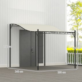 pergola 3 x 2,5 m, nástěnný zahradní pavilon, odolný proti vodě, kovový rám, odtokové otvory, stínící střecha, krémově bílá barva