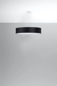 Závěsné svítidlo Skála, 1x černé textilní stínítko, (bílé sklo), (fi 60 cm)