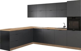 Rohová univerzální kuchyňská linka, 300x220, grafit/dub craft, LAFT