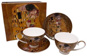 HOME ELEMENTS Porcelánový šálek s podšálkem 2 x 250 ml, Klimt Polibek zlatý