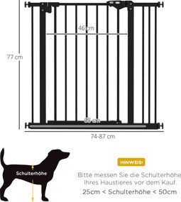 Bezpečnostní branka do dveří pro psy, zábrana, bezpečnostní branka pro domácí zvířata, kov, plast, 74-87 cm, černá